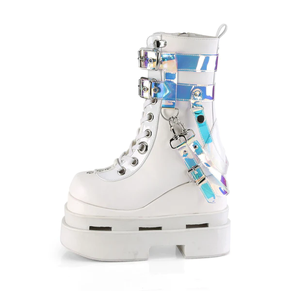 Demonia White Holographic Harness Platforms | Kirkas