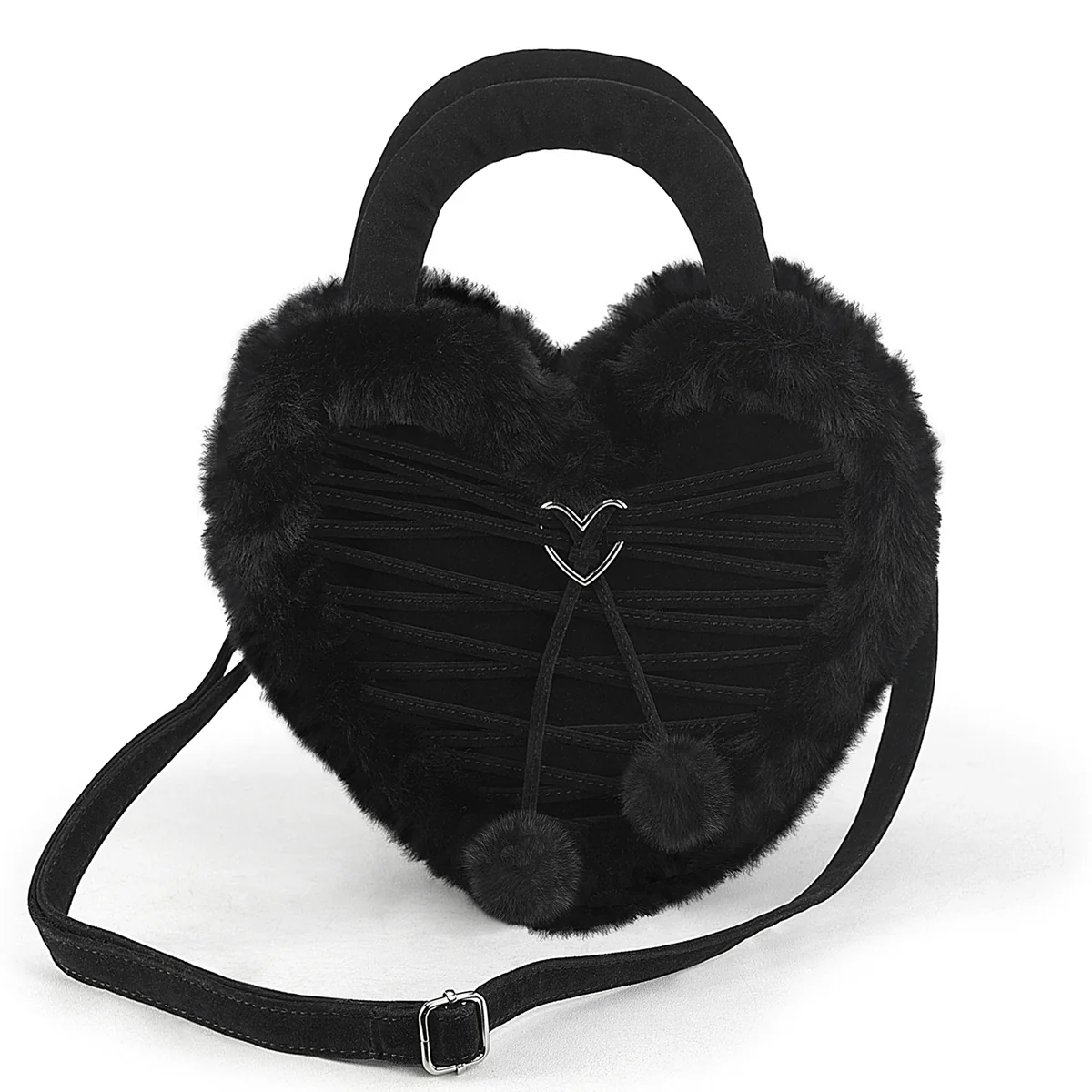 Demonia Black Fur Heart Purse | Kirkas
