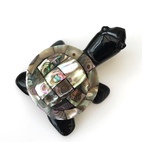 Obsidian and Abalone Turtle | organikagems