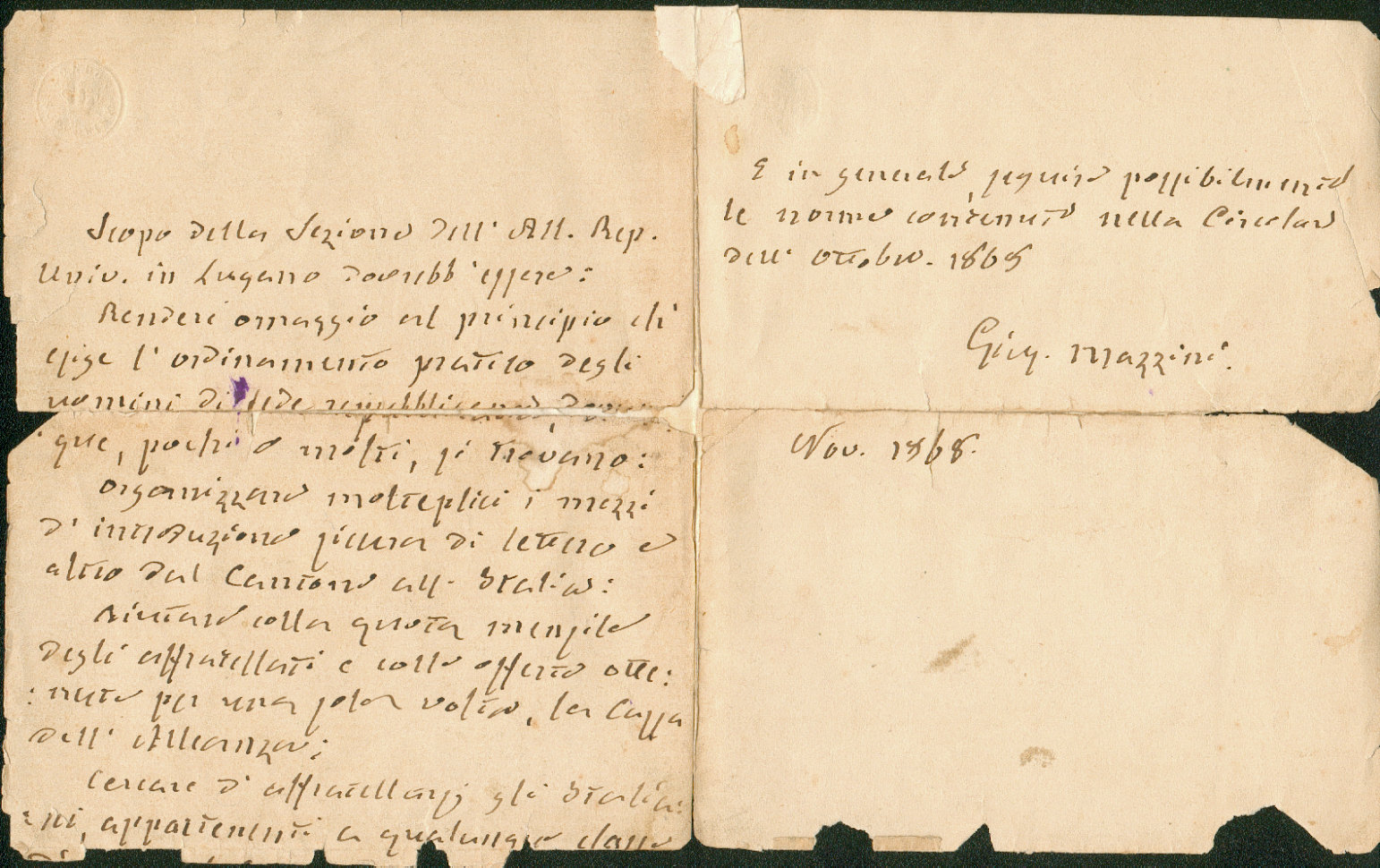 La lettera di Mazzini del 1868 | Storiaememoria