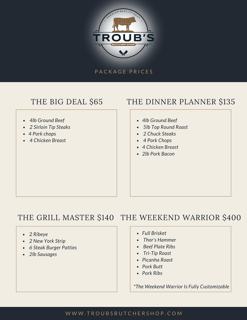 Packages | Troub's Butcher Shop
