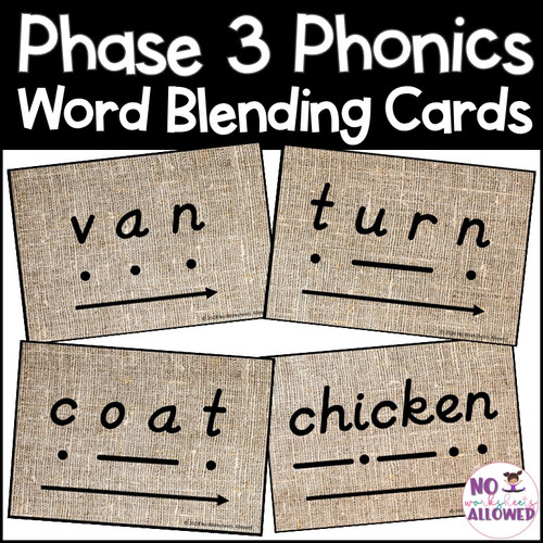 Phase 3 Phonics Blending Cards - Hessian Design | NoWorksheetsAllowed