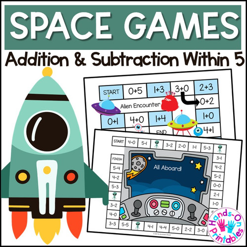 Space Addition and Subtraction Games Within 5 | Hands-On Printables