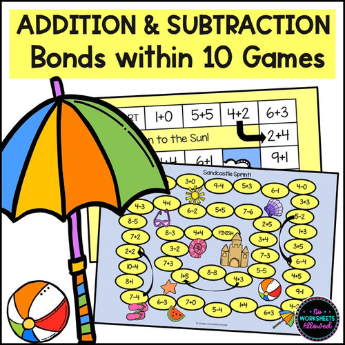 Summer Addition & Subtraction to 10 Games | Hands-On Printables