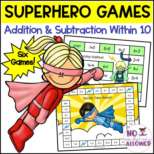Superhero Addition and Subtraction to 10 Games | NoWorksheetsAllowed