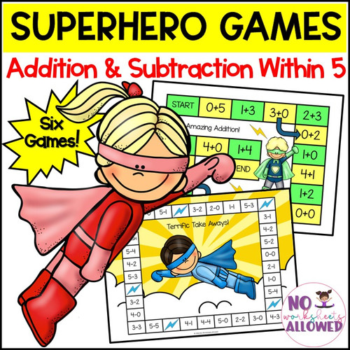 Superhero Addition and Subtraction Within 5 Games | NoWorksheetsAllowed