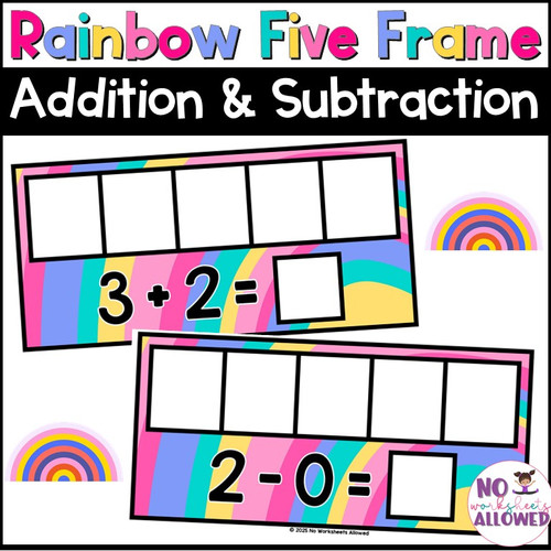 Retro Rainbow Addition and Subtraction Within 5 Five Frame Mats ...