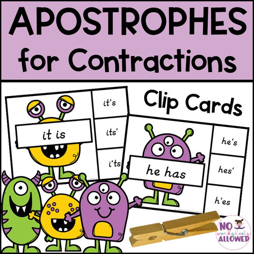 Apostrophes for Contractions Peg Cards | Hands-On Printables
