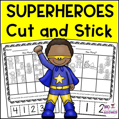 Superheroes Counting to 10 Cut and Stick | NoWorksheetsAllowed