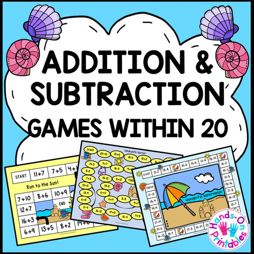 Summer Addition and Subtraction Within 20 Games | Hands-On Printables