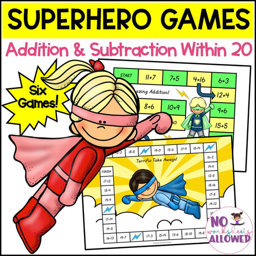 Superhero Addition and Subtraction Within 20 Games | NoWorksheetsAllowed