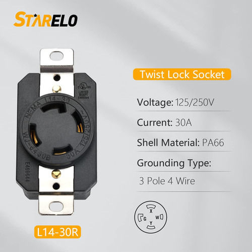 NEMA L14-30R Twist Lock Wall Outlet 30A 125/250V 3 Pole 4 Wire for ...