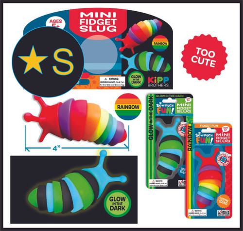 4" Mini Fidget Slugs - Assorted Rainbow & Glow in the Dark Colors ...