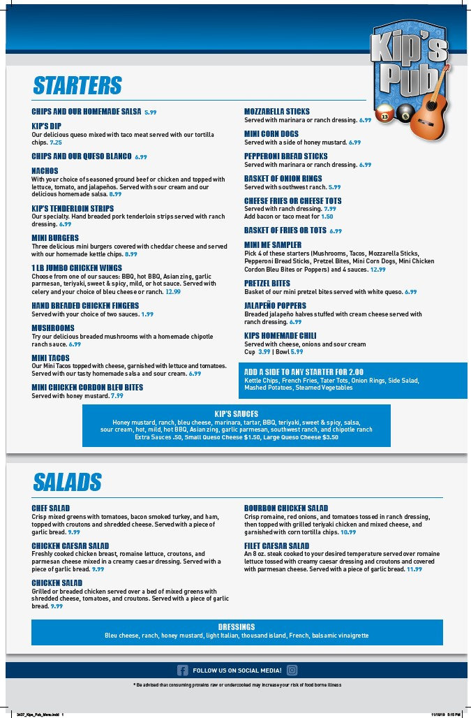 FOOD MENU | Kips Pub Indy