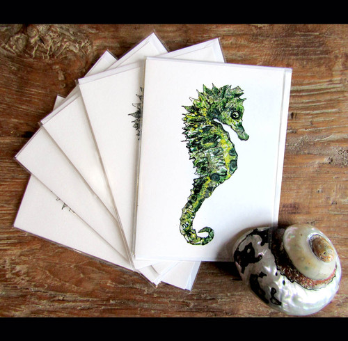 5 x Green Cornish Seahorse greetings cards | Cornish Tiddlers