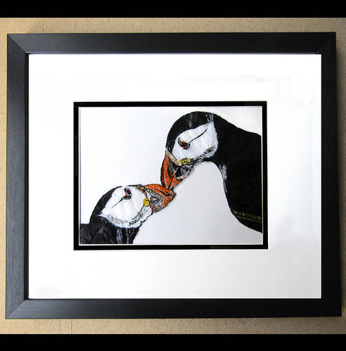 Framed: Two Cornish Puffins original artwork | Cornish Tiddlers
