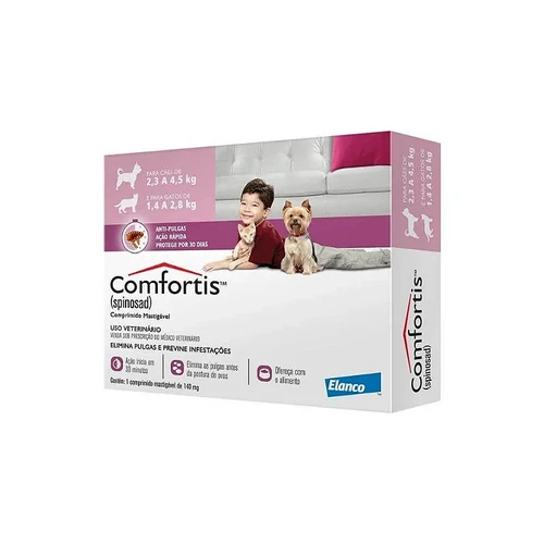 Antipulgas Comfortis 140mg Cães de 2,3kg a 4,5kg e Gatos 1,4kg a 2,8kg ...