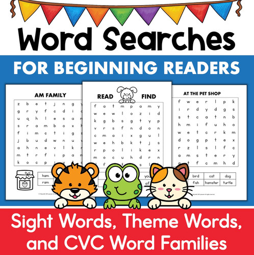 Word Searches for Beginning Readers Sight Words CVC Word Families