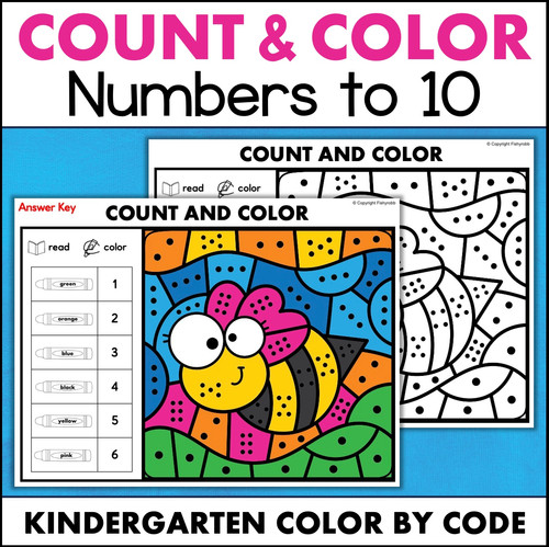 Kindergarten Count and Color By Code Numbers to 10 Worksheets Subitizing