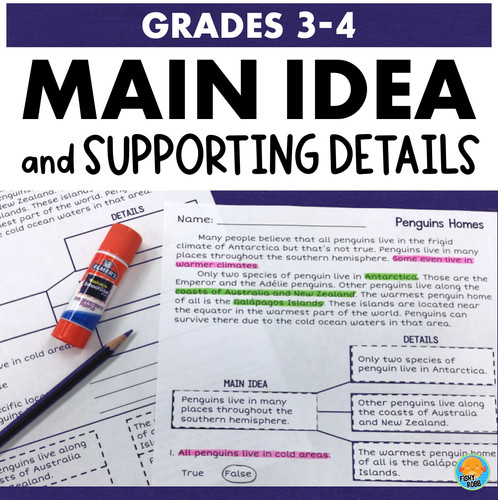 Main Idea and Supporting Details Worksheets for 3rd and 4th Grade