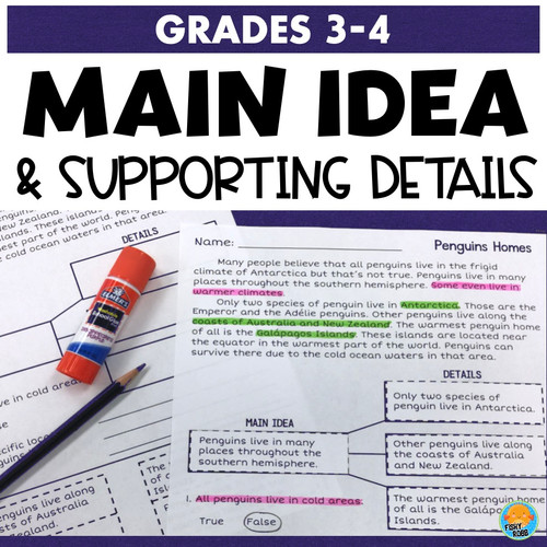 Main Idea and Supporting Details Worksheets for 3rd and 4th Grade