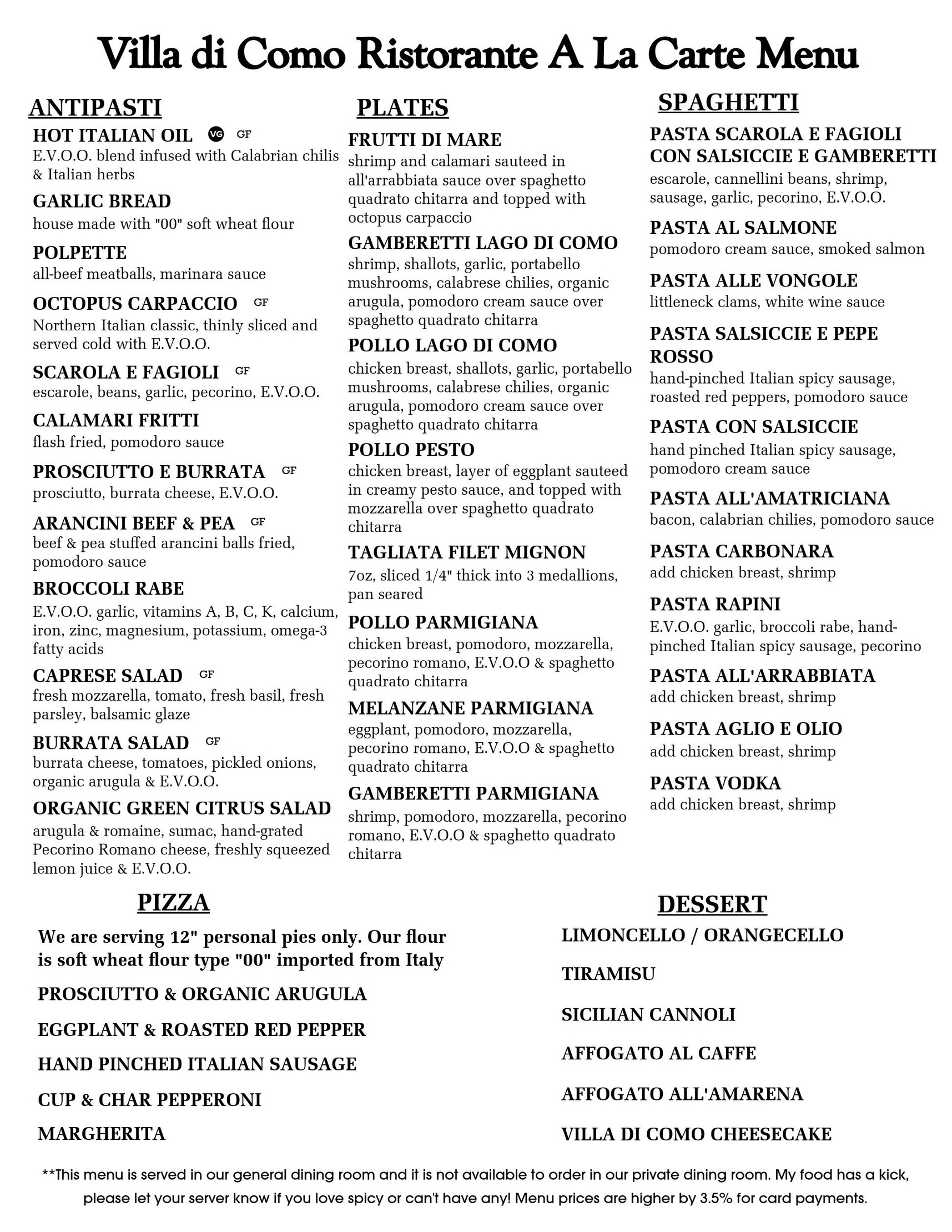 Menu | Villa di Como
