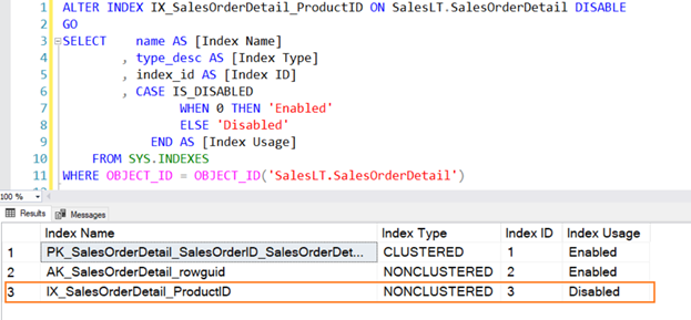 Disable and Enable SQL Server Indexes