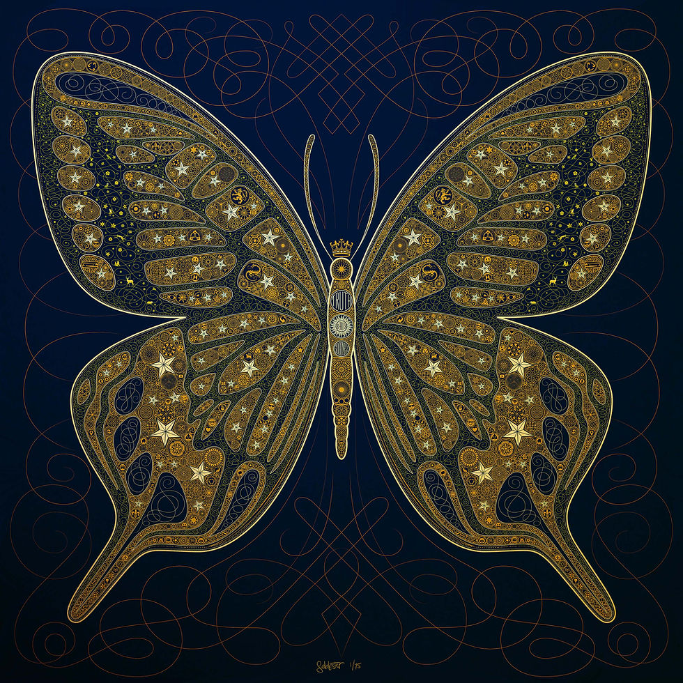 Butterfly — Metallic Gold on Blue Limited Edition Print