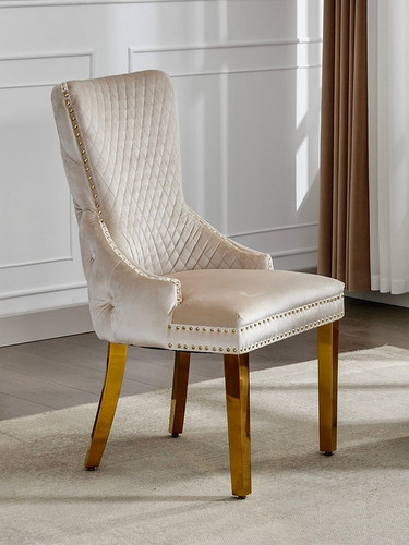 MIDAS Creme Velvet Deep Tufted Ring Gold Frame Dining Chair | P S ...