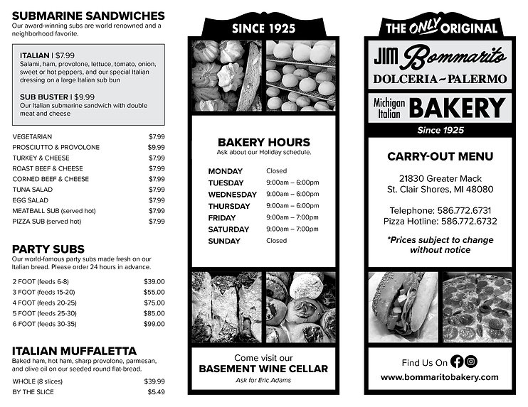 Carryout Menu | bommarito-bakery