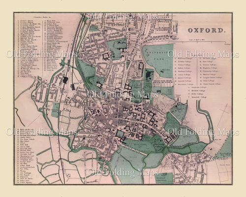 Old Map of Oxford Universities, England circa 1885 | website