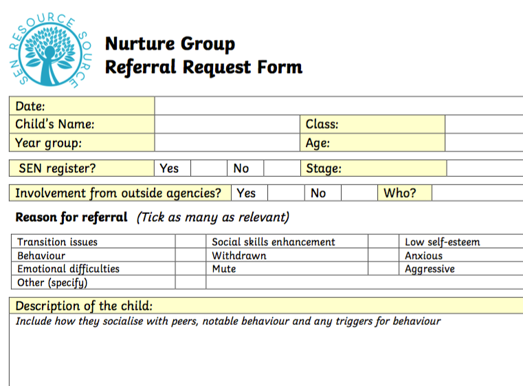 Nurture Group Referral request form | SEN Resource Source