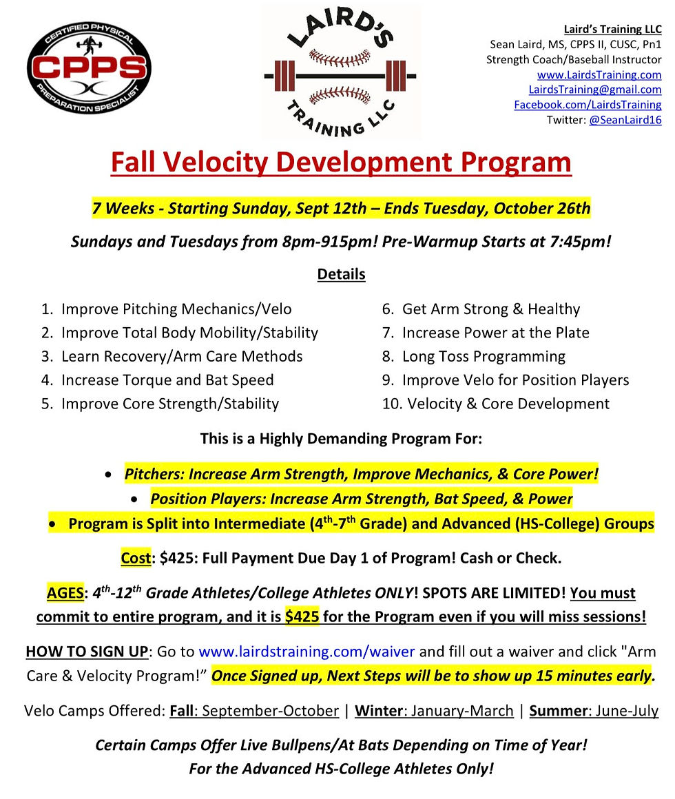 2021 Fall Velo Development Program