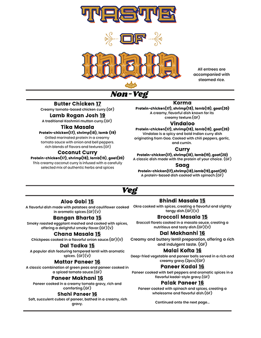 Taste of India One Menu | Taste Of India One