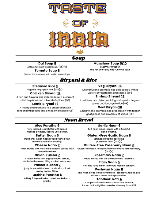 Taste of India One Menu | Taste Of India One