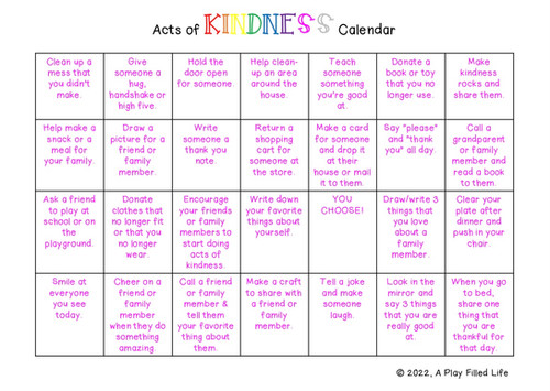 Kindness Calendar | A Play Filled Life