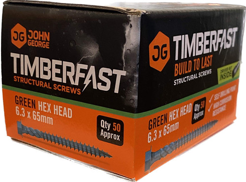 6.3 x 65mm Timberfast Green Timber Screws Hex Head (Box of 50 ...