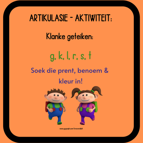 Artikulasie: g,k,l,r,s,t - klanke (benoem die prent en kleur in ...
