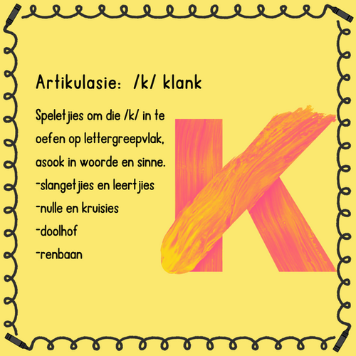 Artikulasie Tuisprogram: speletjies vir die "k" klank | Spraakterapie HUB