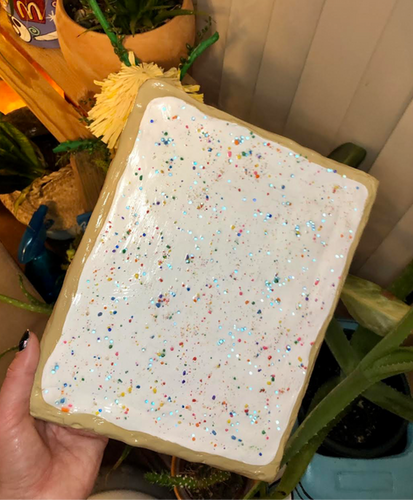 blueberry toaster pastry clay on canvas 8"x 10" | Zen Creations