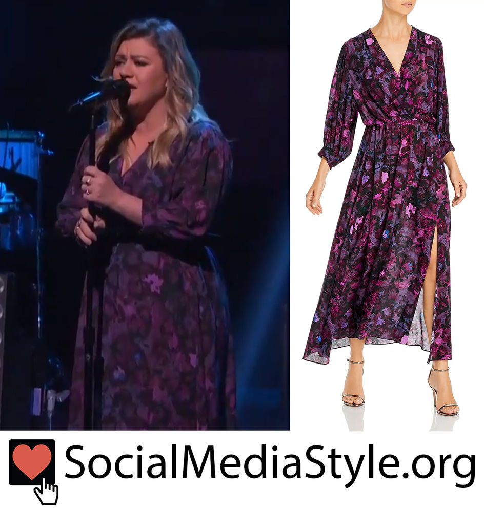 Kelly Clarkson's purple print dress from The Kelly Clarkson Show