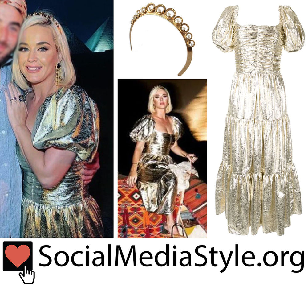 Katy Perry's gold headband and dress