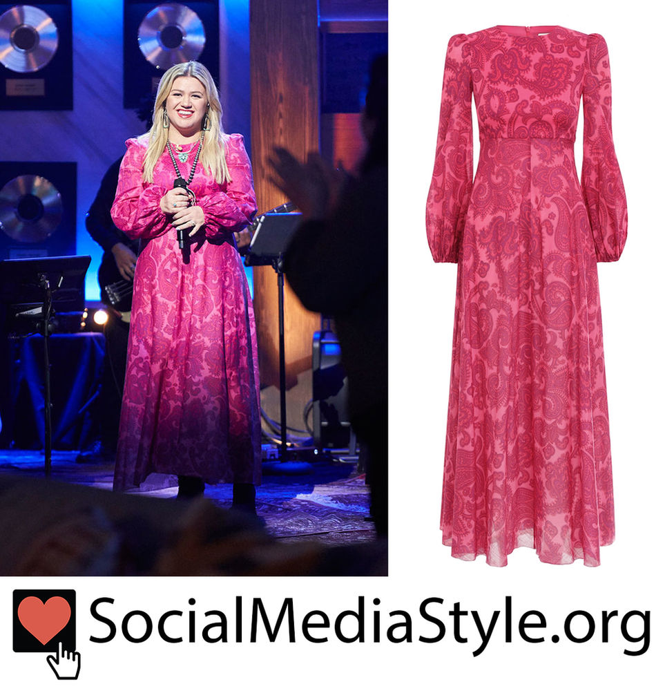 Kelly Clarkson’s pink paisley dress from The Kelly Clarkson Show