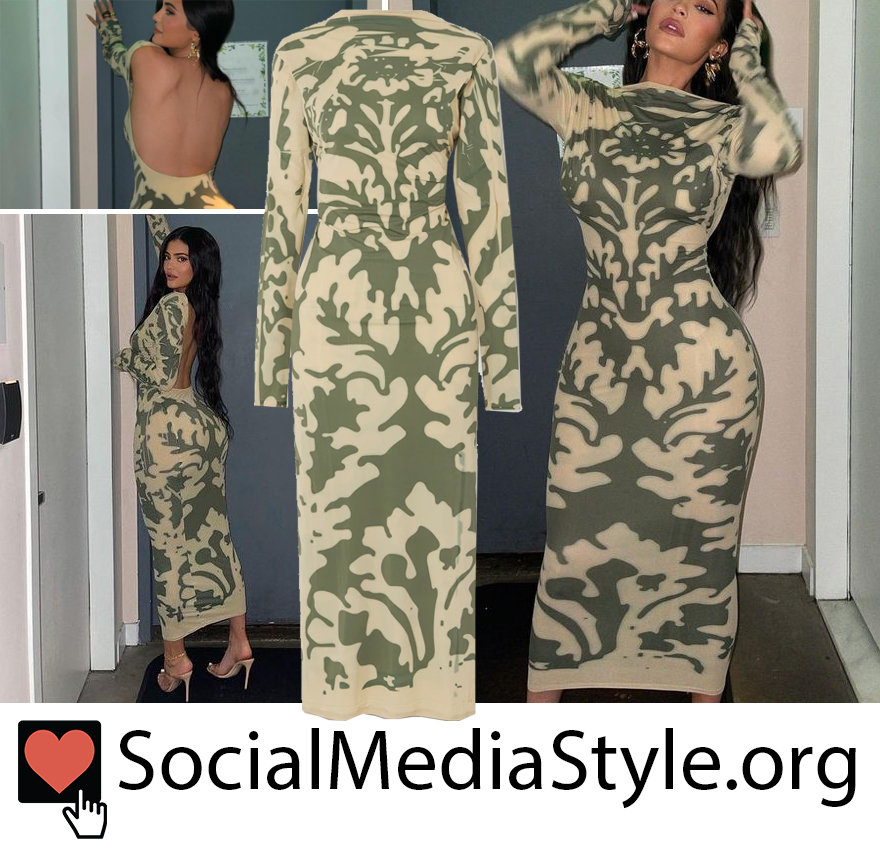 Kylie Jenner's green print open back dress