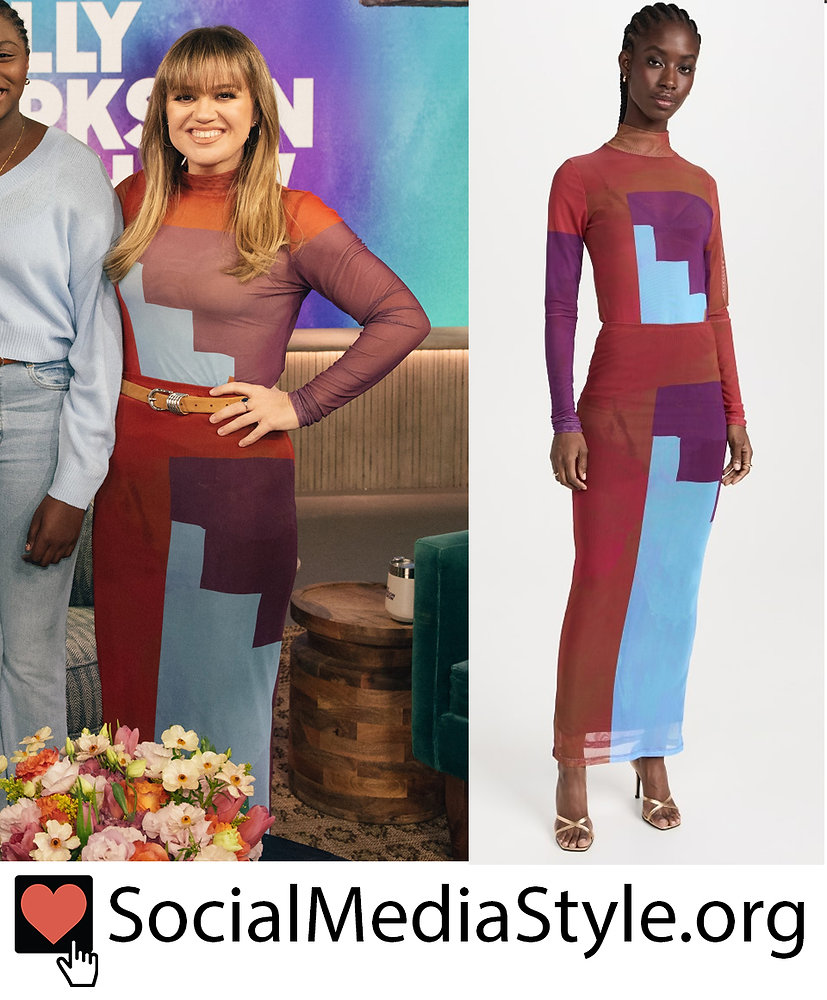 Kelly Clarkson's colorblock top and skirt from The Kelly Clarkson Show