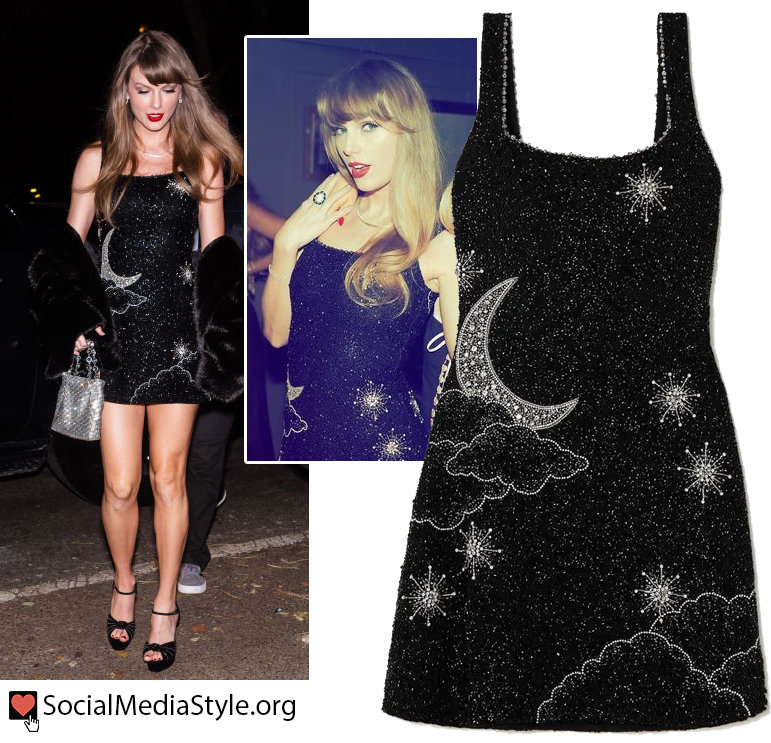 Taylor Swifts Bead And Crystal Embellished Moon And Star Black Mini Dress