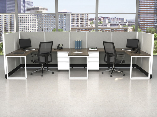 SIS Shared Workstation 14' x 5' x 39"H Panels with 1 Mobile BBF Ped ...