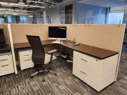 Friant Novo Tan 7' x 5'5" Tan Cubicle with "Some" Stacking Glass ...