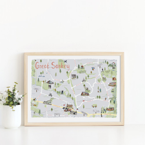 Map of Great Sankey | A3 / A4 Art Print | Ali Draws Studio