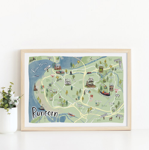 Runcorn Illustrated Map | A4/A3 Art Print | Ali Draws Studio